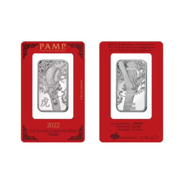 Suisse Pamp Lunar Calendar - Year Of The Tiger Silver Bar 1 Oz 2022 ...