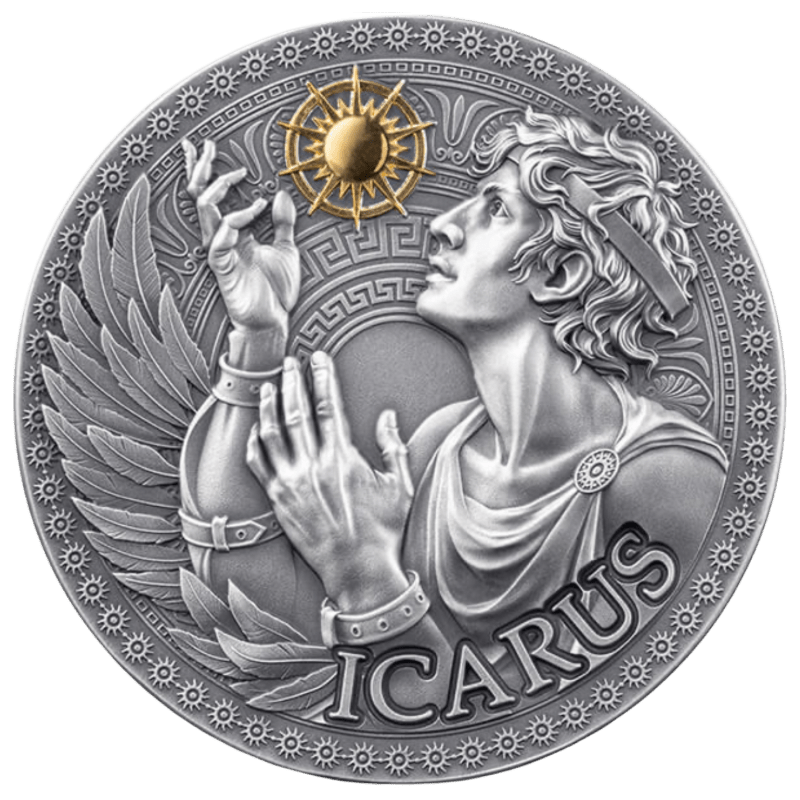 Great Greek Mythology – Icarus Silver Gilded Coin Antiqued 1 Oz 2025 ...