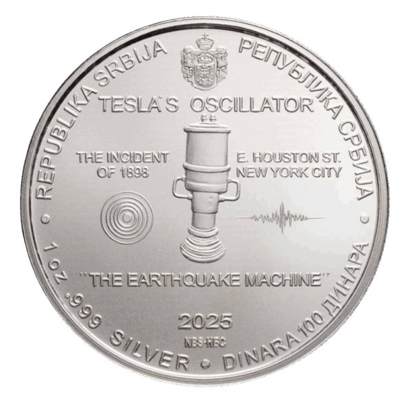 Nikola Tesla – The Earthquake Machine Silver Coin 1 Oz 2025 - Bullion Club
