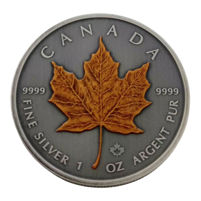 Canadian Maple Leaf Silver Orange Oxidation Selectively Coin Antiqued 1 ...